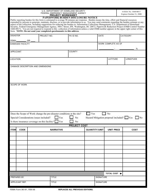 Project Worksheet - Kentucky Emergency Management