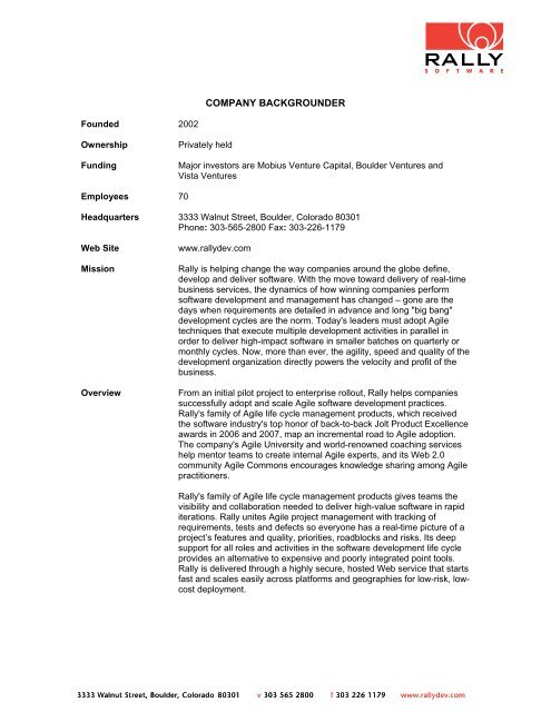 COMPANY BACKGROUNDER - Rally Software