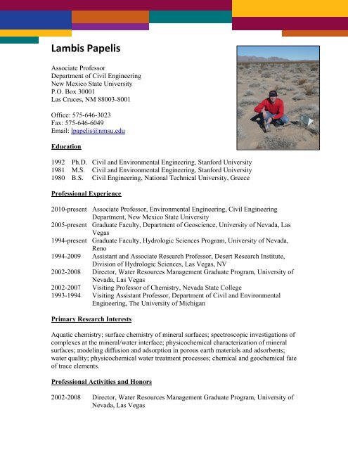 Papelis, Lambis - Research - New Mexico State University