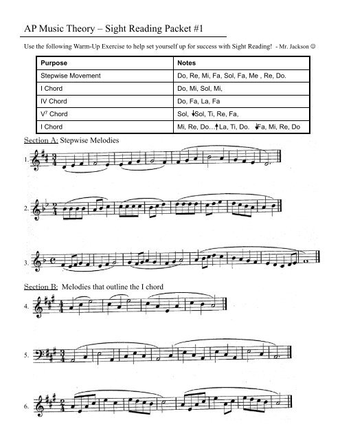 AP Music Theory â Sight Reading Packet #1 - Cshchoir.org