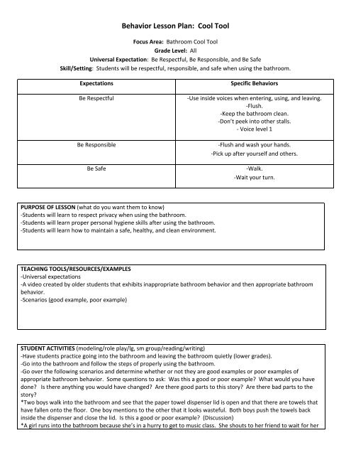 Behavior Lesson Plan: Cool Tool