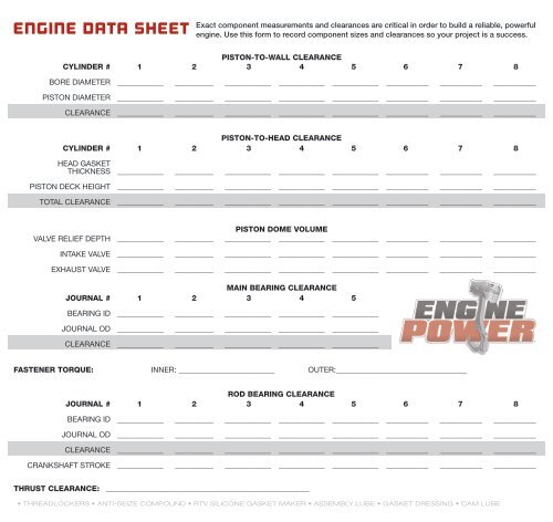 ENGINE DATA SHEET