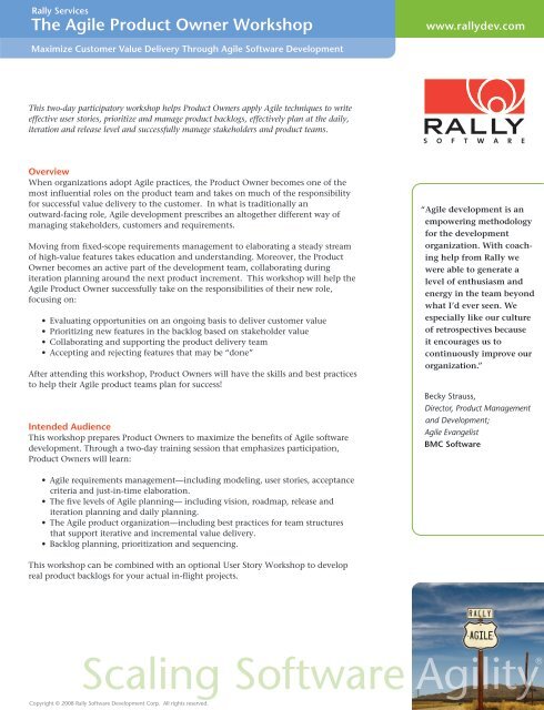 The Agile Product Owner Workshop - Rally Software