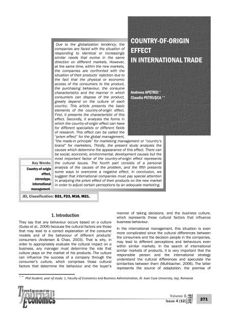 COUNTRY-OF-ORIGIN EFFECT IN INTERNATIONAL TRADE