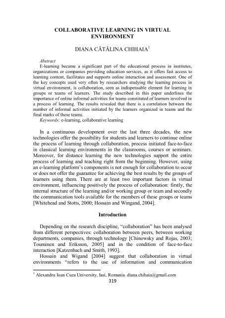 collaborative learning in virtual environment diana cÄ tÄ lina chihaia1