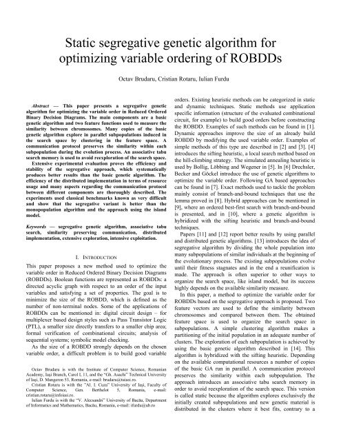 Static Segregative Genetic Algorithm For Optimizing Variable Ordering 
