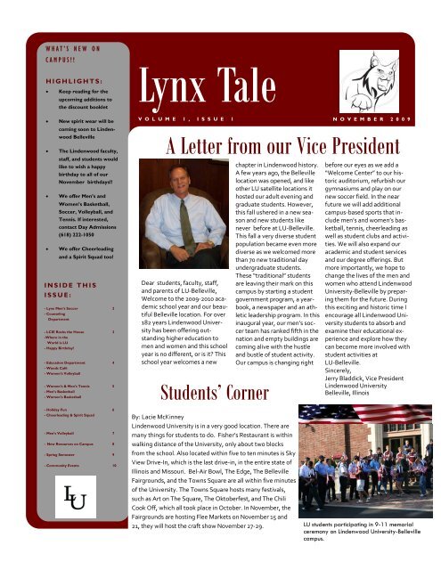 A Letter from our Vice President - Lindenwood University - Belleville