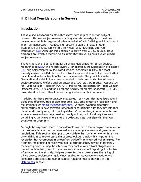 Ethical Considerations in Surveys Guidelines - the Cross-Cultural ...