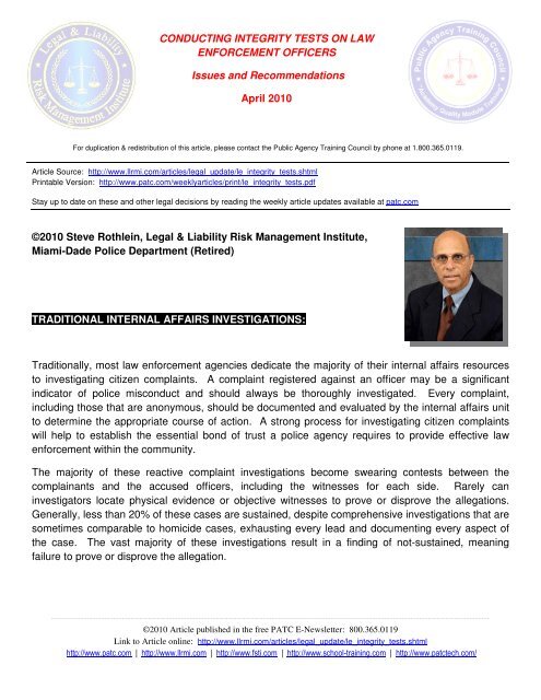 Conducting Integrity Tests on Law Enforcement Officers