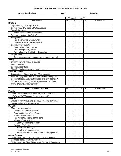Apprentice Referee Evaluation Form