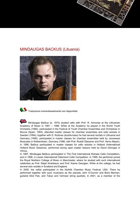 Mindaugas Backus - International Music Competitions of the Val ...