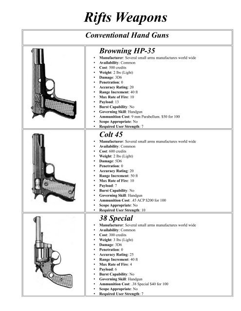 Rifts Weapons - Success Development Services