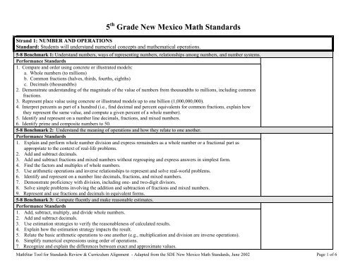 5th Grade New Mexico Math Standards