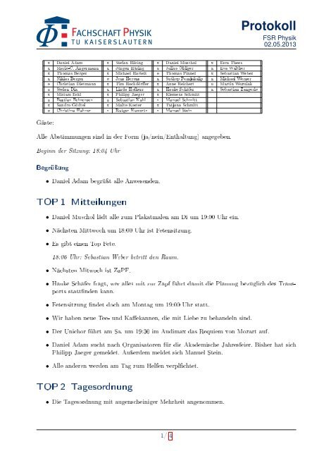 Protokoll - Fachschaft Physik