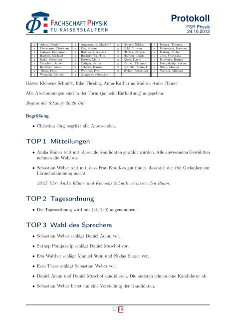 Protokoll - Fachschaft Physik