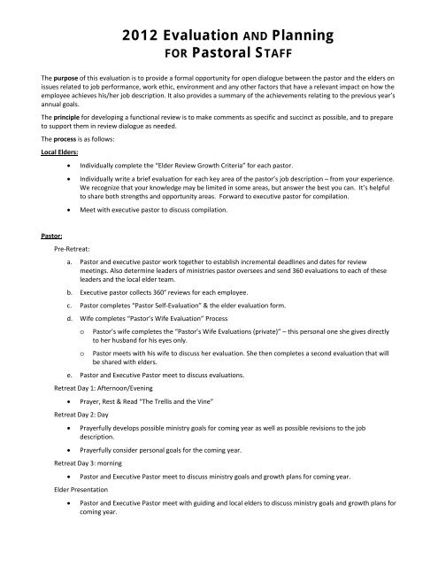 Village Bible Church Pastoral Review Form - XPastor