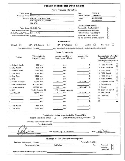 Flavor Ingredient Data Sheet - LD Carlson Co.