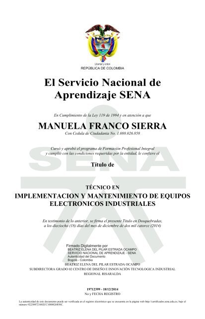 El Servicio Nacional de Aprendizaje SENA