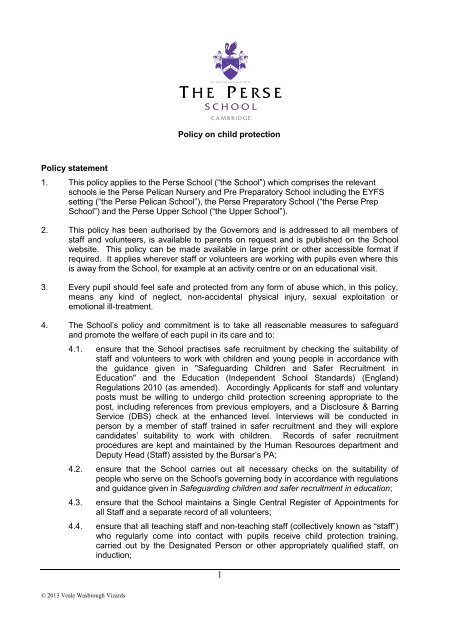 Policy on child protection Policy statement 1 ... - The Perse School