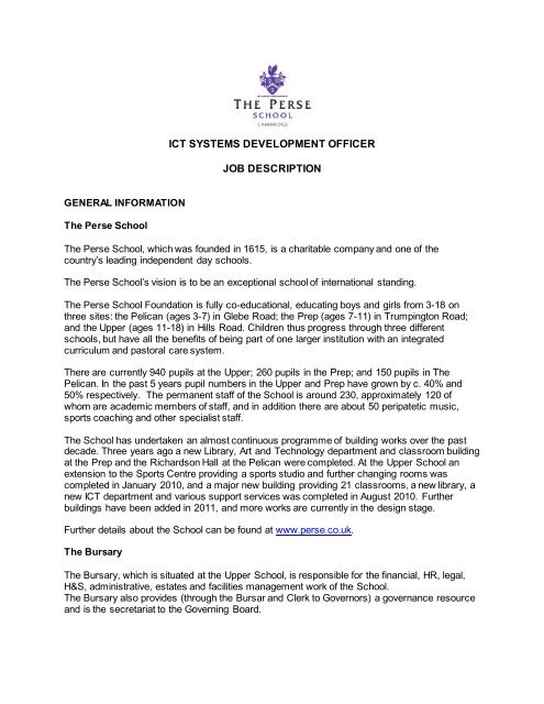 ict systems development officer job description - The Perse School
