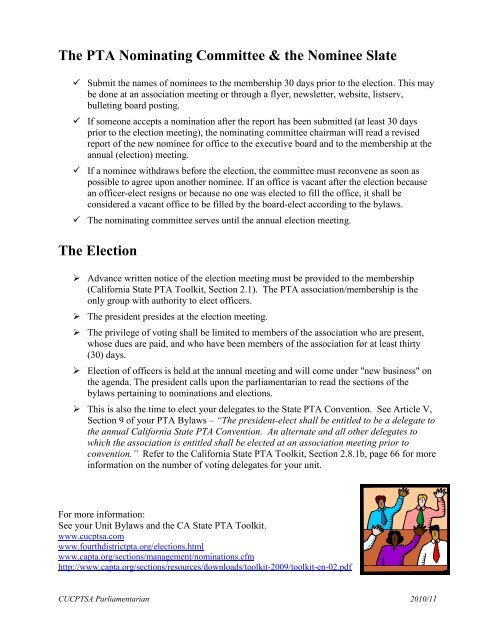 The PTA Nominating Committee The Nominee Slate The Election