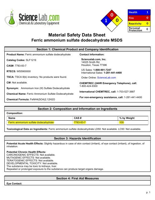 Material Safety Data Sheet Ferric ammonium sulfate ... - JCB Conseils