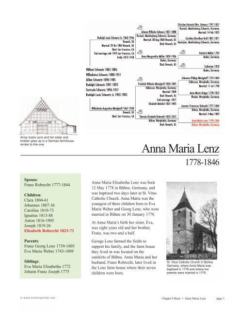 Anna Maria Lenz - Schwartz Family History
