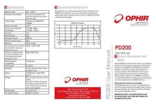 P D 2 0 0 U se r M a n u a l - Ophir Optronics