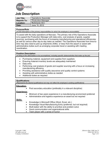 Job Description Sample 2