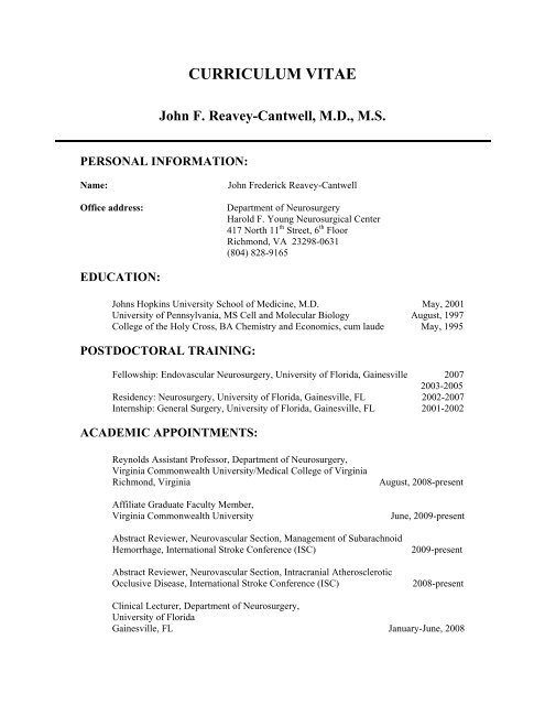 CURRICULUM VITAE - Virginia Commonwealth University