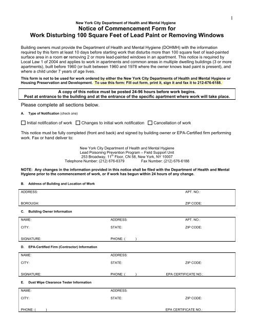 Notice of Commencement Form for Work Disturbing 100 ... - NMIC