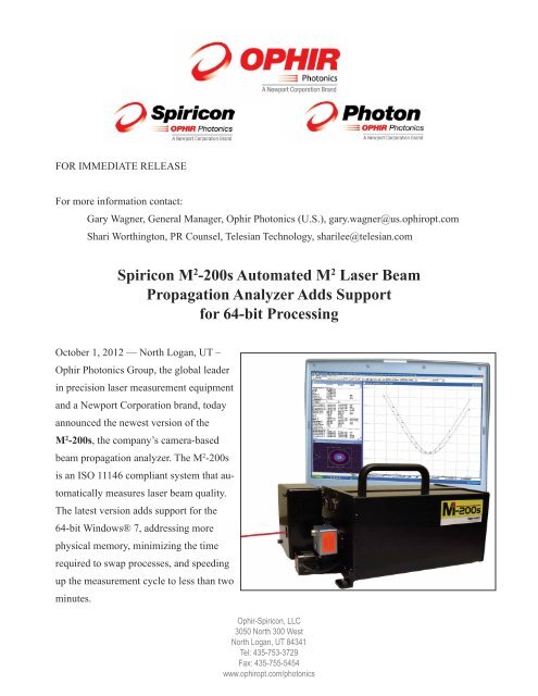 Spiricon M2-200s Automated M2 Laser Beam Propagation Analyzer ...