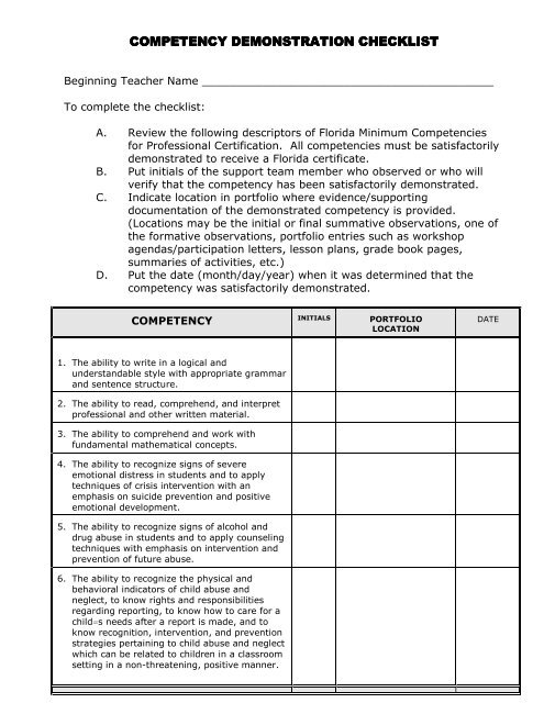 Competency Demonstration Checklist