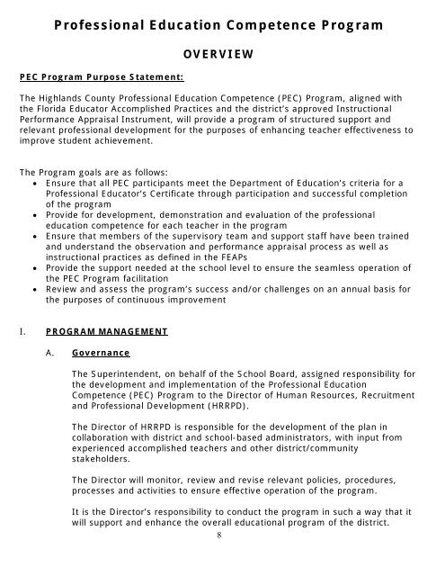 Professional Education Competence Program - The School Board of ...