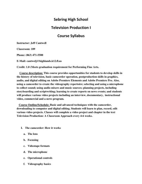 TV Production I Syllabus
