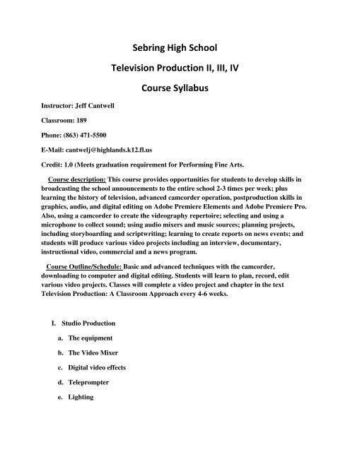 TV Production II-IV Syllabus