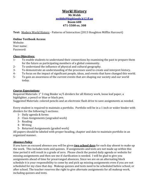 World History Syllabus - Home