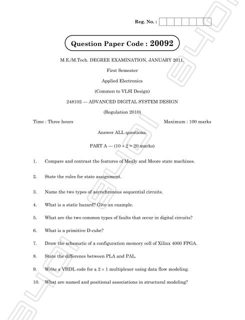 Question Paper Code : 20092