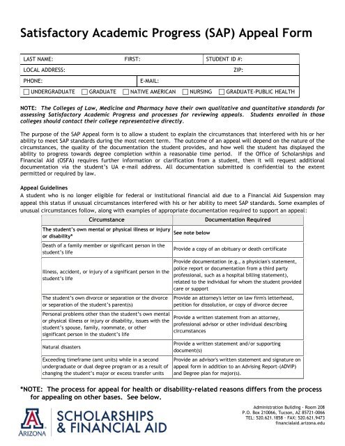 (SAP) Appeal Form - the Office of Scholarships and Financial Aid