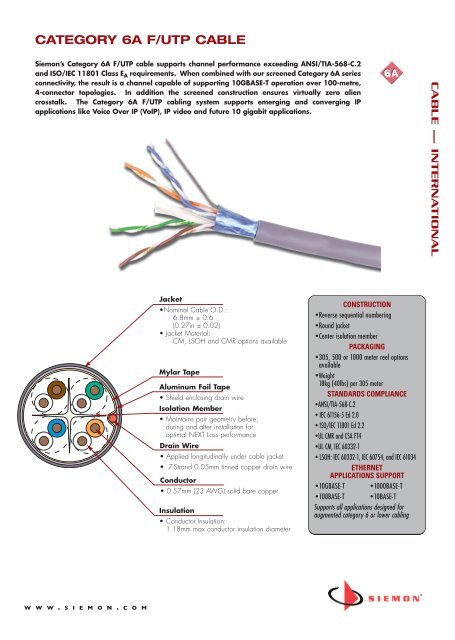 Category 6A F/UTP Cable (International) - Siemon