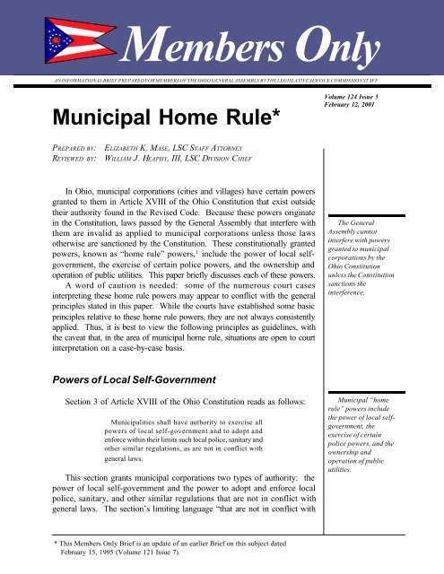 Municipal Home Rule in Ohio