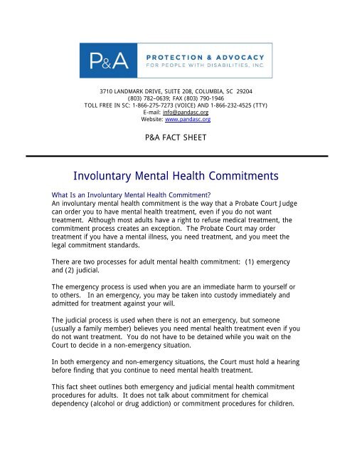 Involuntary Mental Health Commitments - Protection & Advocacy for ...
