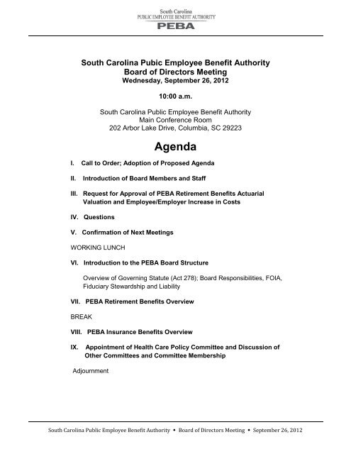 Board Member Notebook - SC Public Employee Benefit Authority