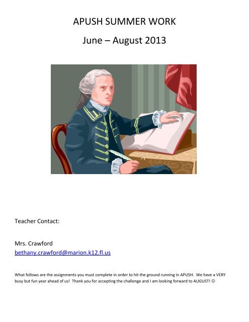 View AP US History Summer Homework Handout - Forest High School