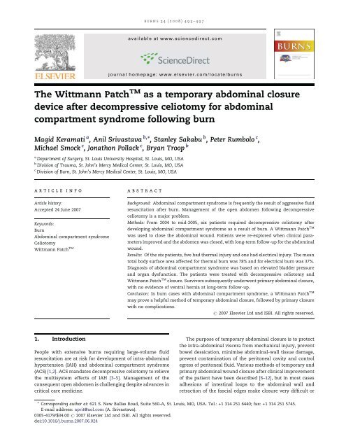 The Wittmann Patch as a temporary abdominal closure device after ...