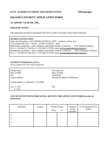 The application form - Accademia di Belle Arti