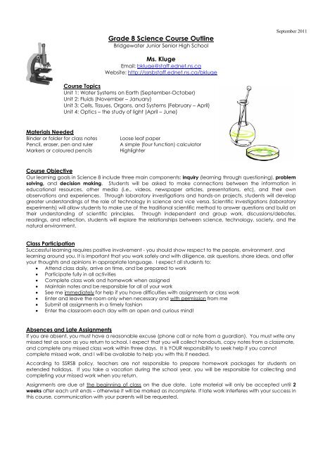 Grade 8 Science Course Outline - Home