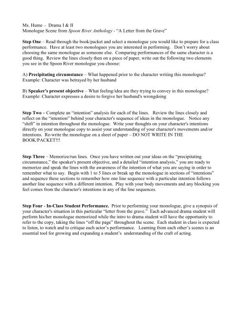 Ms. Hume – Drama I & II Monologue Scene from Spoon River ...