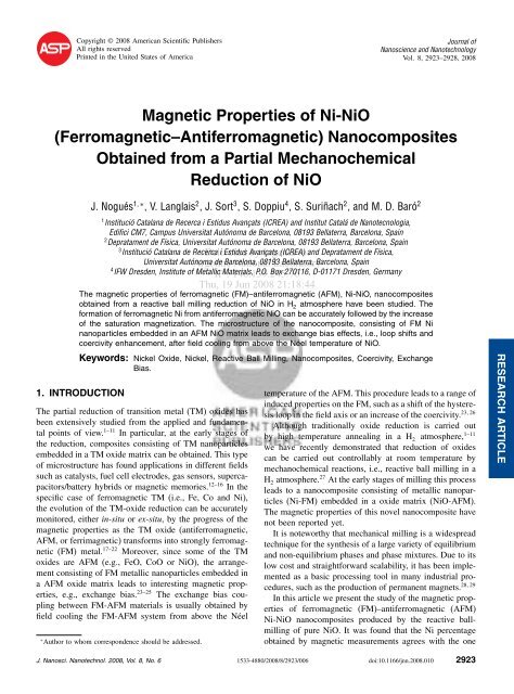 Magnetic Properties of Ni-NiO (Ferromagnetic ... - ResearchGate