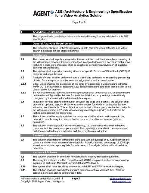 A&E Specifications - Agent Vi